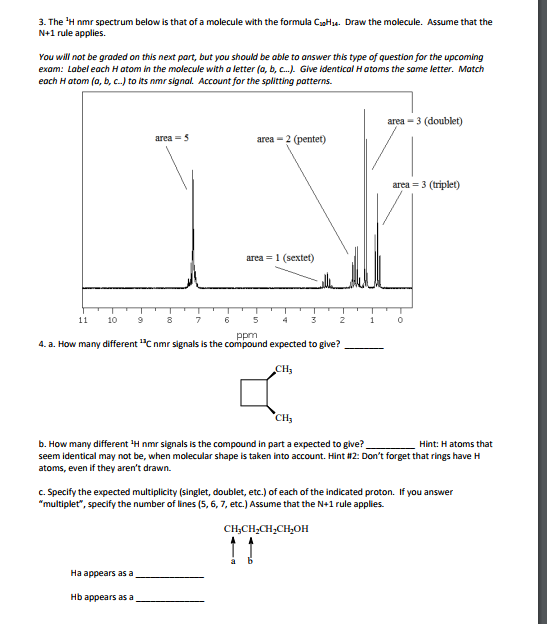 Solved 3. The 'H nmr spectrum below is that of a molecule | Chegg.com