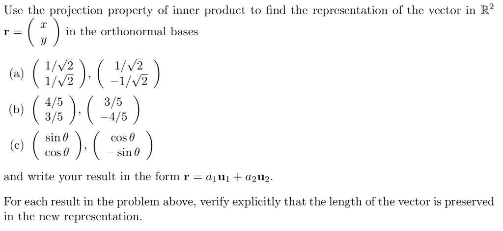 Solved Use the projection property of inner product to find | Chegg.com