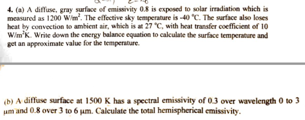 Solved 4. (a) A diffuse, gray surface of emissivity 0.8 is | Chegg.com