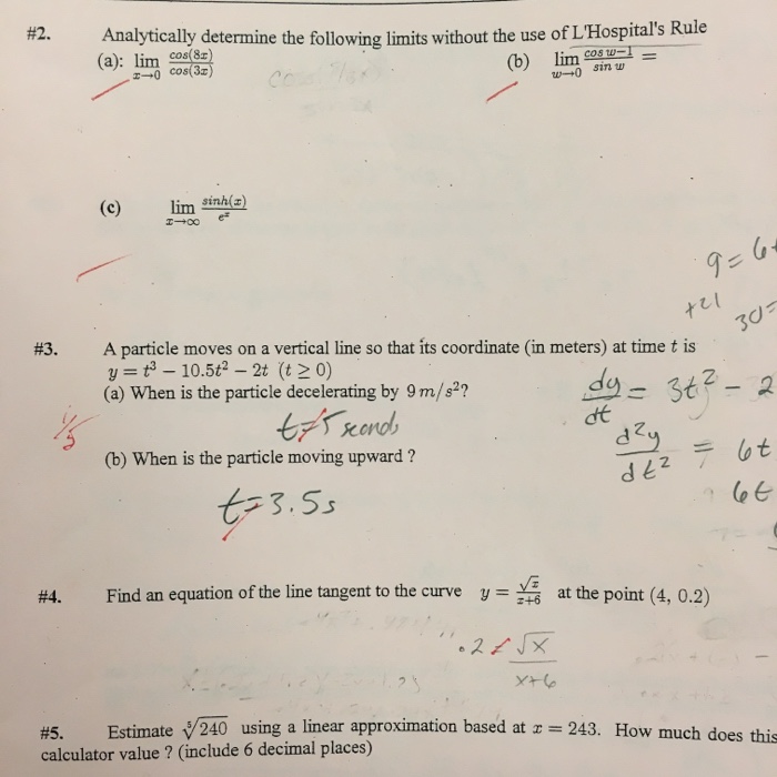 Solved Analytically determine the following limits without | Chegg.com