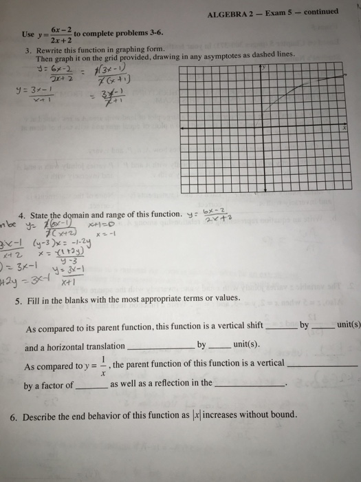 Solved Use y = 6x - 2/2x + 2 to complete problems 3-6. 3. | Chegg.com