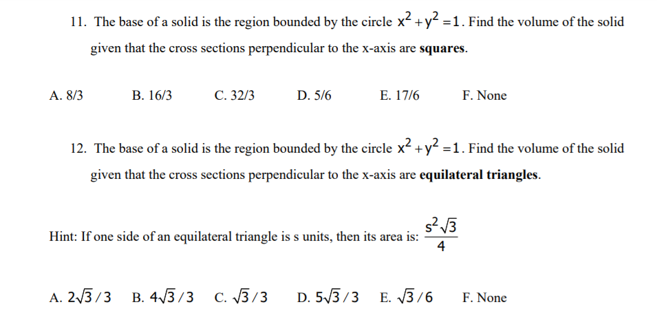 Solved The base of a solid is the region bounded by the | Chegg.com