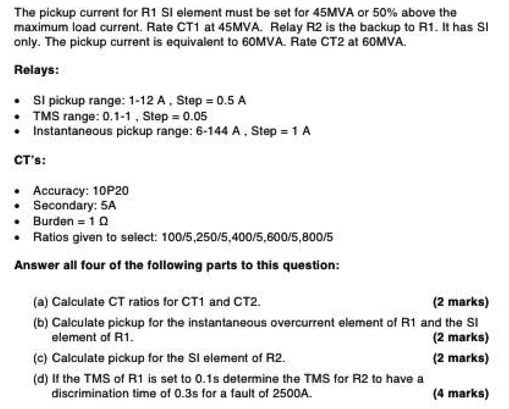 Solved The pickup current for R1 SI element must be set for | Chegg.com