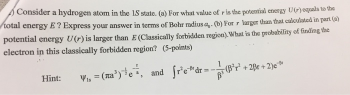 Solved Consider A Hydrogen Atom In The 1s State A For