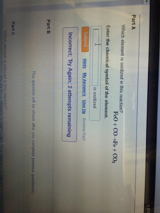 Solved Which element is oxidized in this reaction? FeO+CO | Chegg.com