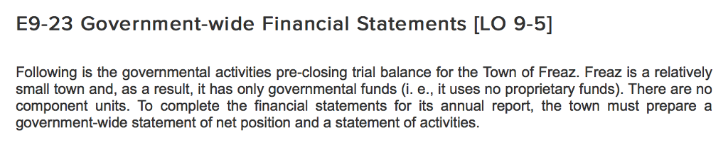 Solved E9-23 Government-wide Financial Statements [LO 9-5] | Chegg.com