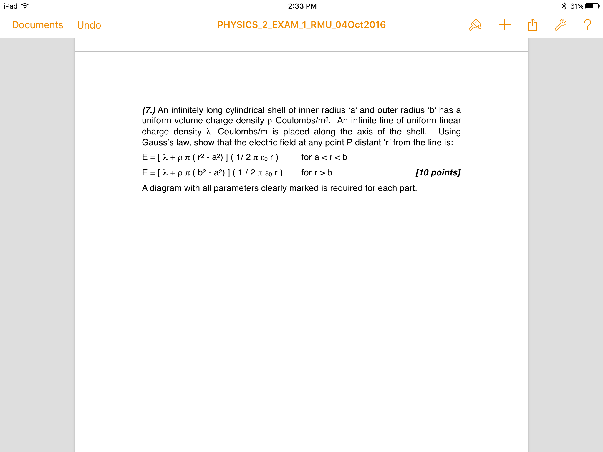 Solved An infinitely long cylindrical shell of inner radius | Chegg.com