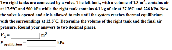 Solved Two rigid tanks are connected by a valve. The left | Chegg.com