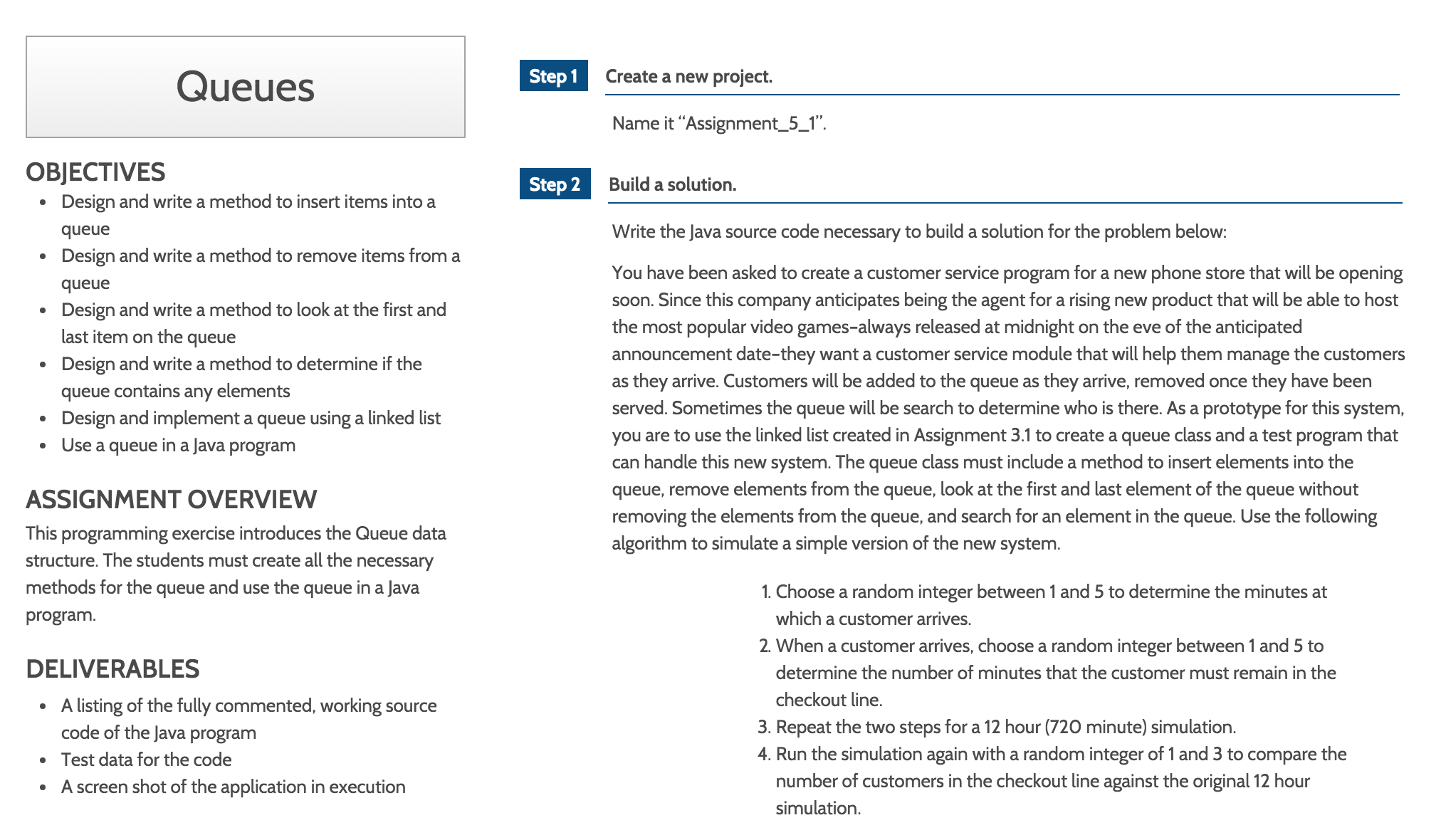 Solved Queues Step 1 Create a new project. Name it | Chegg.com