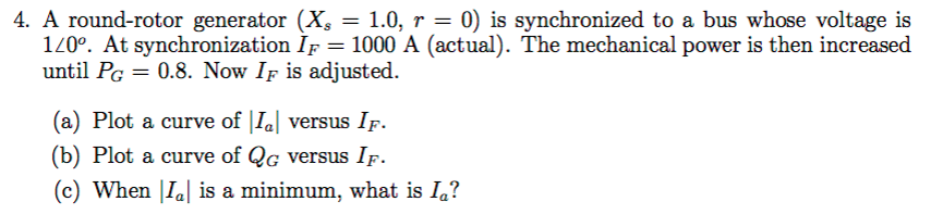 A round-rotor generator (X_s = 1.0, r = 0) is | Chegg.com