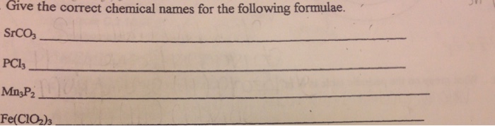 Solved Give the correct chemical names for the following | Chegg.com