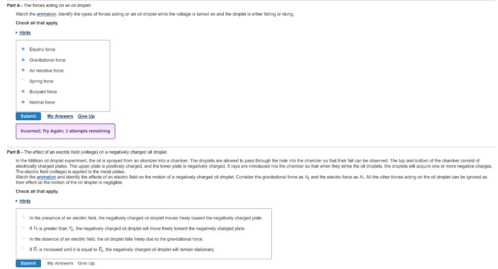 Solved The forces acting on an oil droplet Watch the | Chegg.com