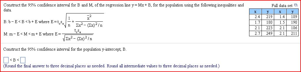 Solved Construct the 95% confidence interval for B and M, of | Chegg.com