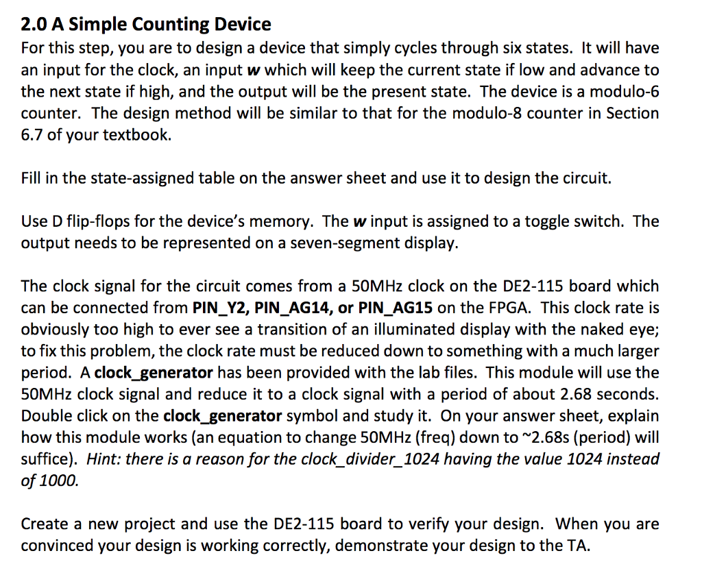 Solved Q1. Design a simple counting device (Section 2.0) | Chegg.com
