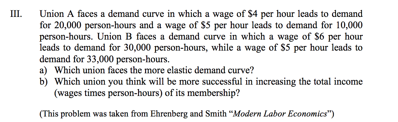 Solved Union A faces a demand curve in which a wage of $4 | Chegg.com