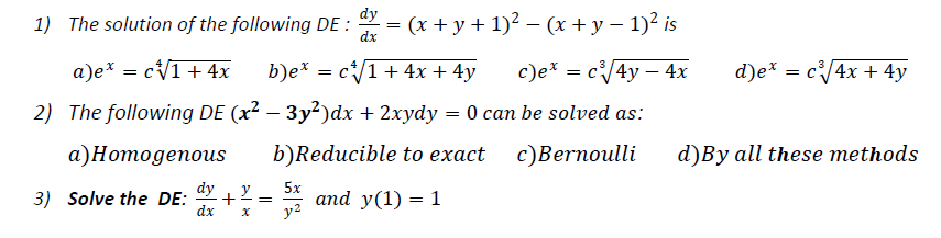 Solved The solution of the following DE: dy/dx = (x + y + | Chegg.com