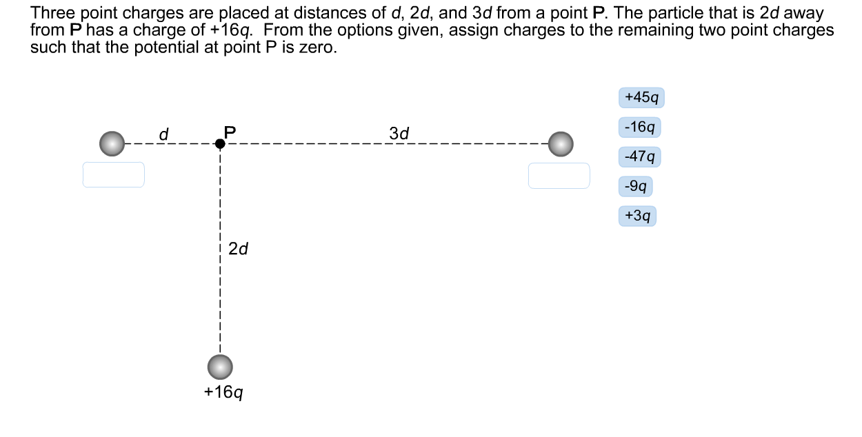 Solved Three point charges are placed at distances of d, 2d, | Chegg.com