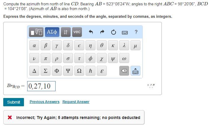 Solved Compute the azimuth from north of line CD Bearing AB | Chegg.com