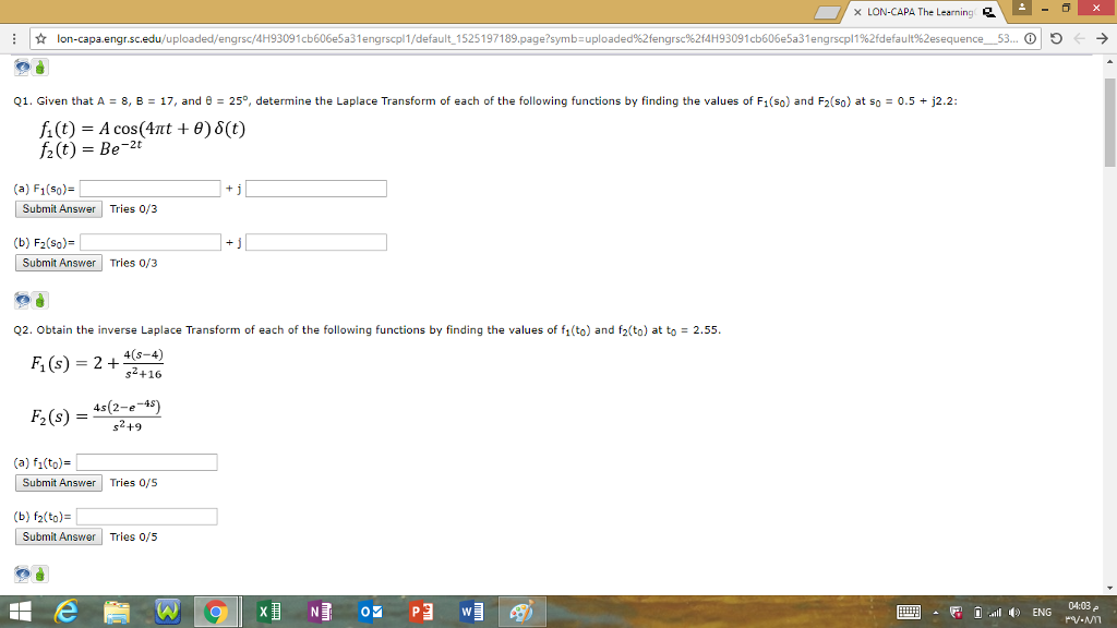 Solved Lon Capa The Learning R Lon Capa Engr 