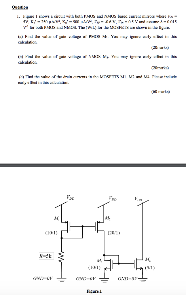 Solved 1. Figure 1 shows a circuit with both PMOS and NMOS | Chegg.com