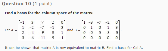 Solved Question 10 (1 point) Find a basis for the column | Chegg.com