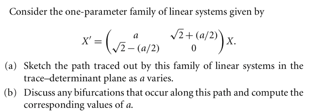 Solved Consider the one-parameter family of linear systems | Chegg.com