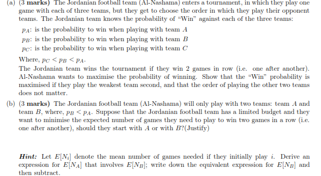 Solved The Jordanian football team (Al- Nashama) enters a | Chegg.com