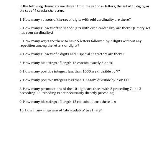 Solved In the following characters are chosen from the set | Chegg.com