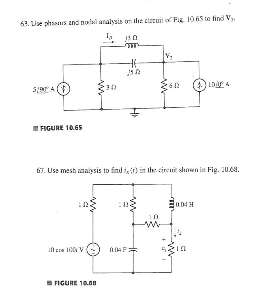 Solved 63. Use phasors and nodal analysis on the circuit of | Chegg.com