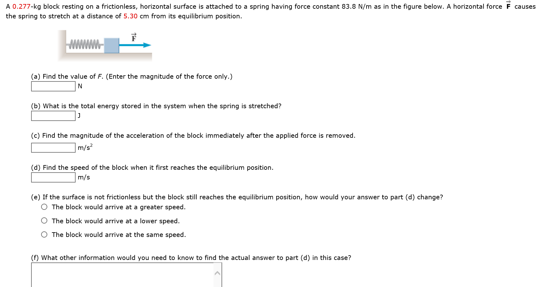 Solved A 0.277-kg block resting on a frictionless, | Chegg.com
