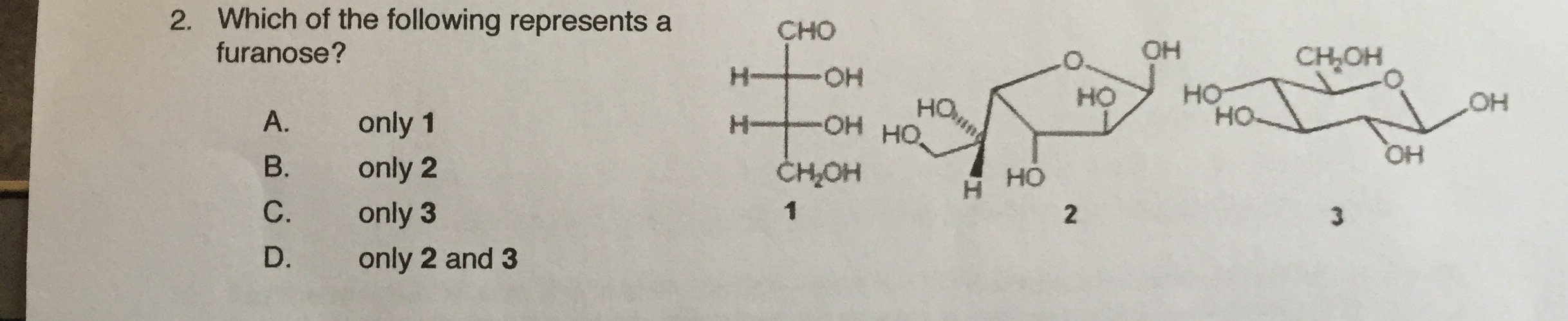 Solved Which of the following represents a furanose? only 1 | Chegg.com