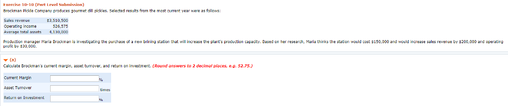 Solved Exercise 10-10 (Part Level Submission) Brockman | Chegg.com