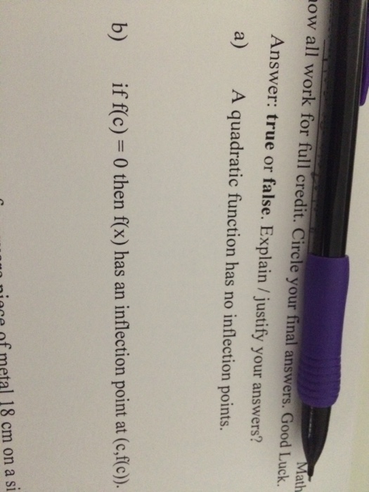 Solved A quadratic function has no inflection points. if | Chegg.com