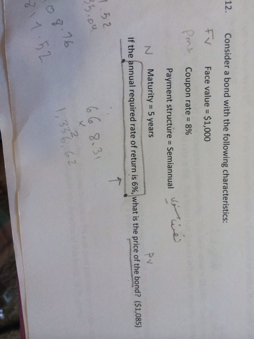 Solved Consider a bond with the following characteristics: | Chegg.com