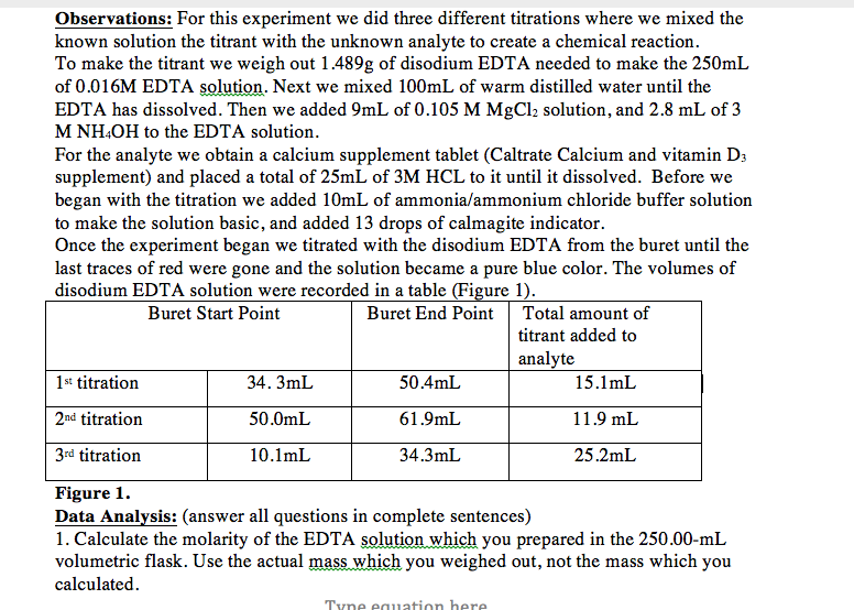 For this experiment we did three different titrations | Chegg.com