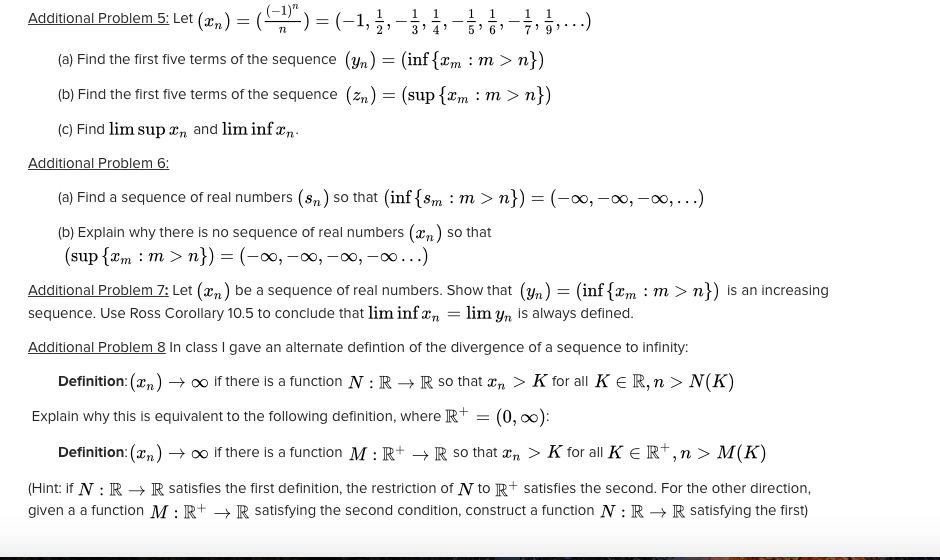Solved Additional Problem 5: Let (xn) ( -) (-1, | Chegg.com