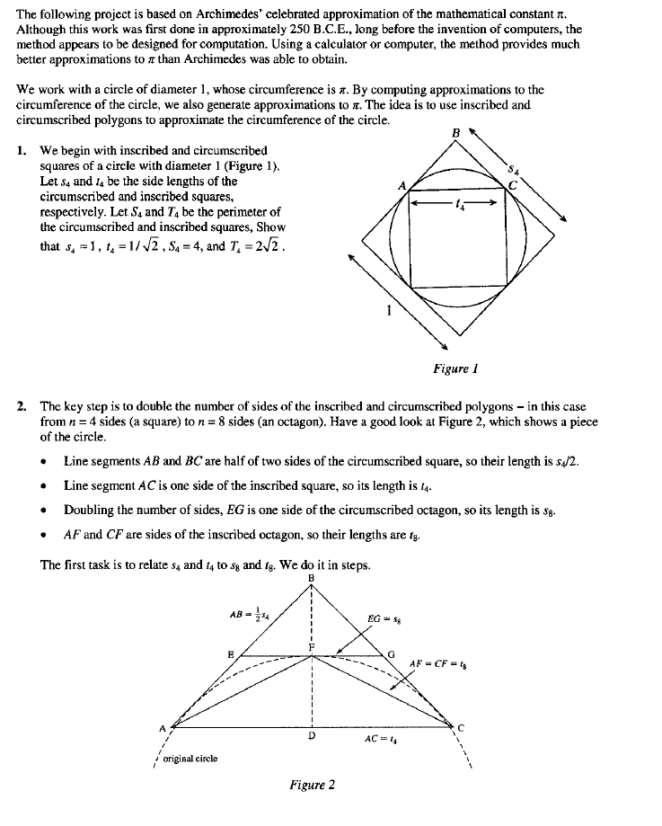 Solved The following project is based on Archimedes' | Chegg.com