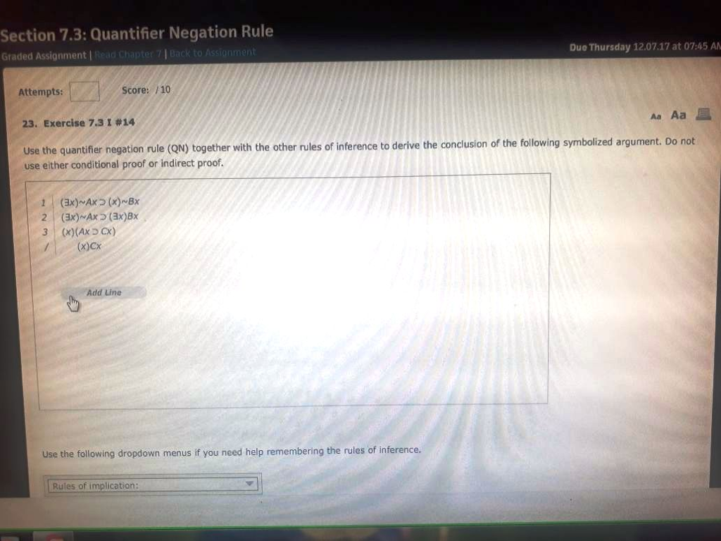 Solved Section 7.3: Quantifier Negation Rule Graded | Chegg.com