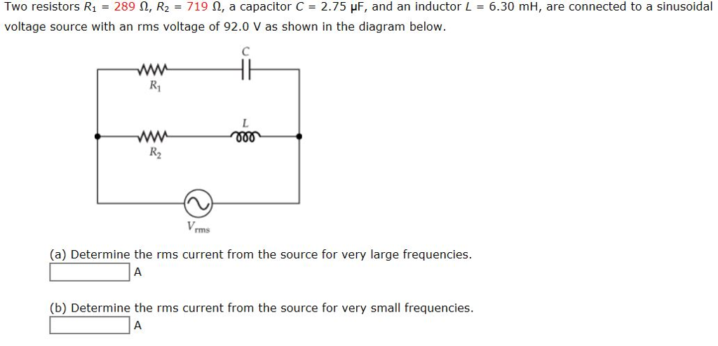 Solved Two resistors R_1 = 289 ohm, R_2 = 719 ohm, a | Chegg.com
