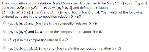 Solved The composition of two relations R and Son a set A is | Chegg.com