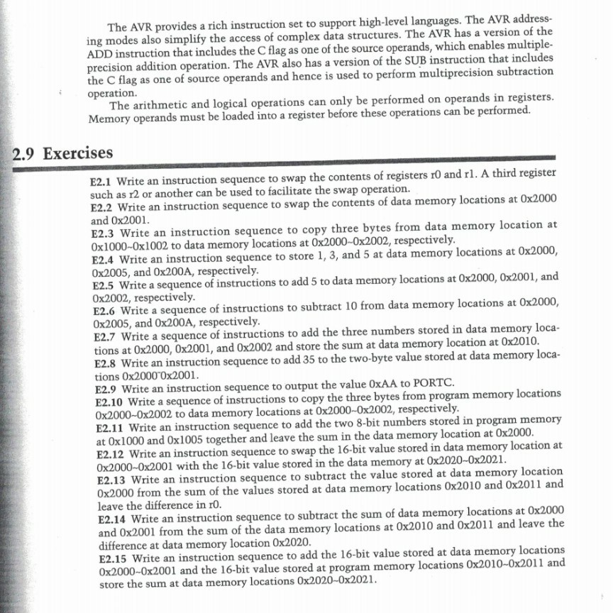 Solved The AVR provides a rich instruction set to support | Chegg.com