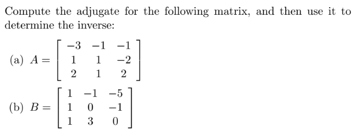 Solved Compute the adjugate for the following matrix, and | Chegg.com