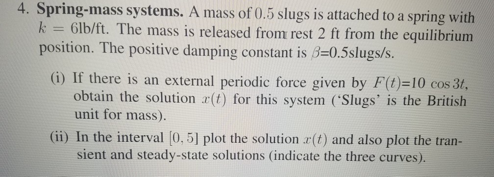Solved A mass of 0.5 slugs is attached to a spring k = 6 | Chegg.com