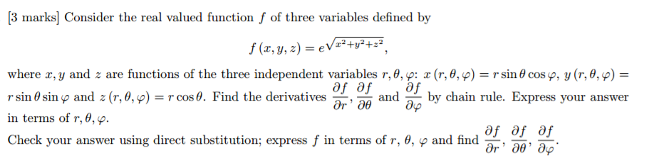 Solved Consider the real valued function. f of three | Chegg.com