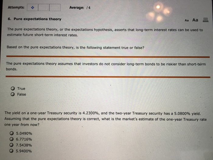 Solved The pure expectations theory, or the expectations | Chegg.com