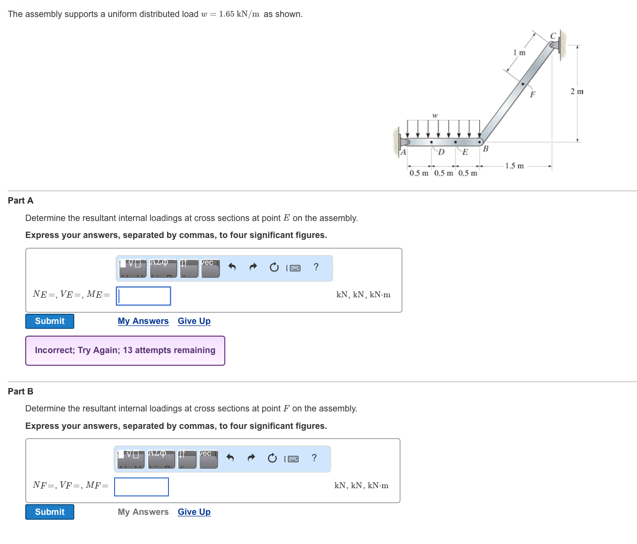 Solved The assembly supports a uniform distributed load w = | Chegg.com