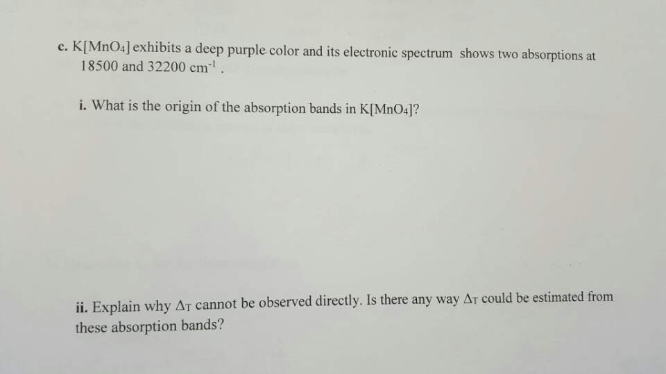 K[MnO_4] exhibits a deep purple color and its | Chegg.com