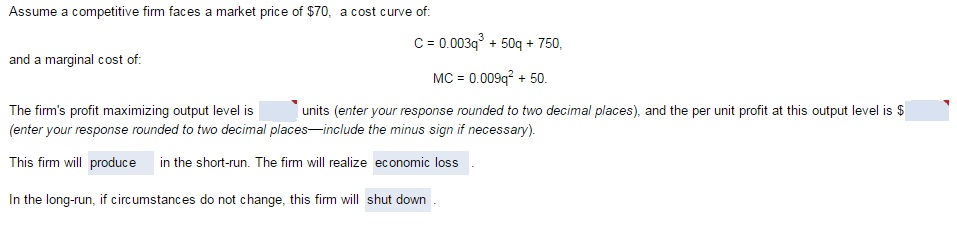 Solved Assume a competitive firm faces a market price of | Chegg.com