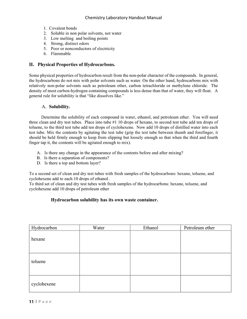 Solved: Lab Experiment 10 Hydrocarbons (CHM 112) Result An... | Chegg.com