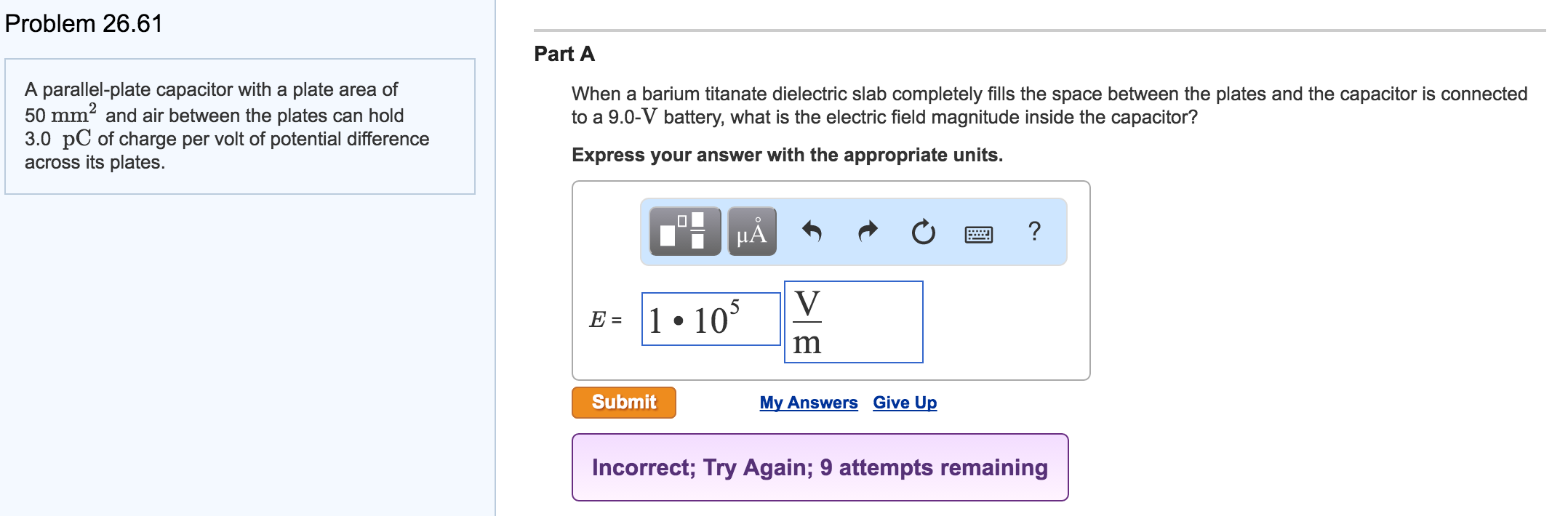 Solved Problem 26.61 Part A A parallel-plate capacitor with | Chegg.com